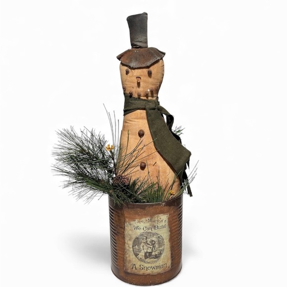 Hand Crafted | Holiday | Primitive Handmade Folk Art Snowman In Rusty ...